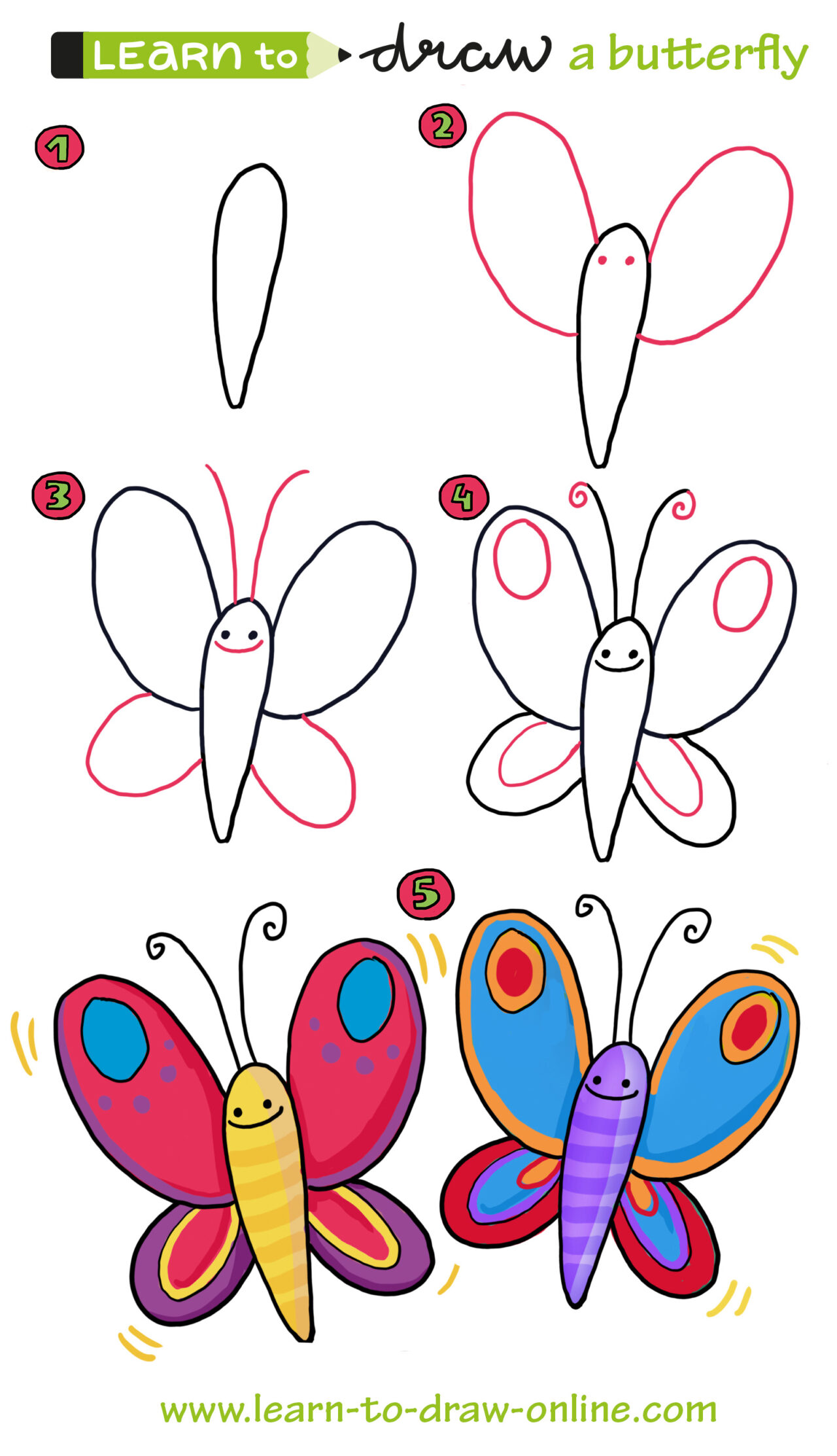 Learn how to draw an easy butterfly - Learn to Draw online