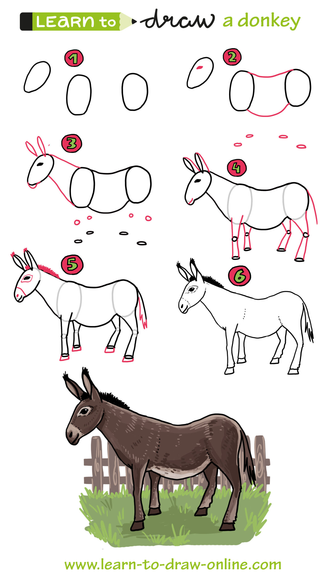 Learn how to draw a donkey - Learn to Draw online