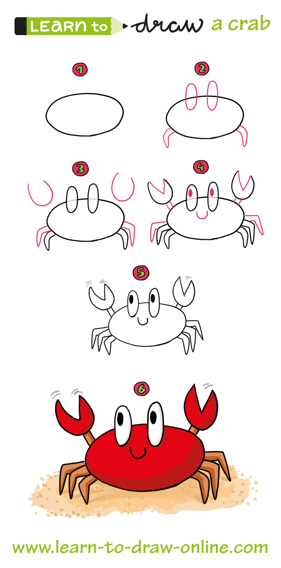 Learn to draw a cute beach crab - easy drawing for beginners - Learn to ...